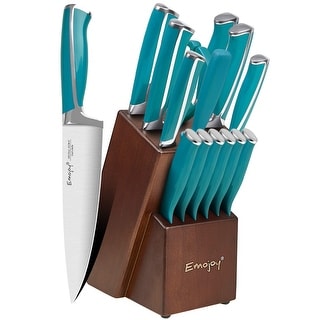 Knife Set, 15-Piece Kitchen Knife Set with Wooden Block, Lake Blue ...