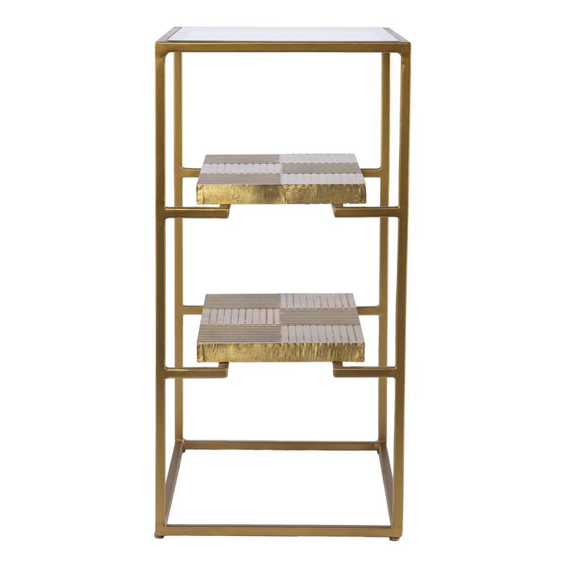 24" Brass Glass And Iron Rectangular End Table With Two Shelves - 15 ...