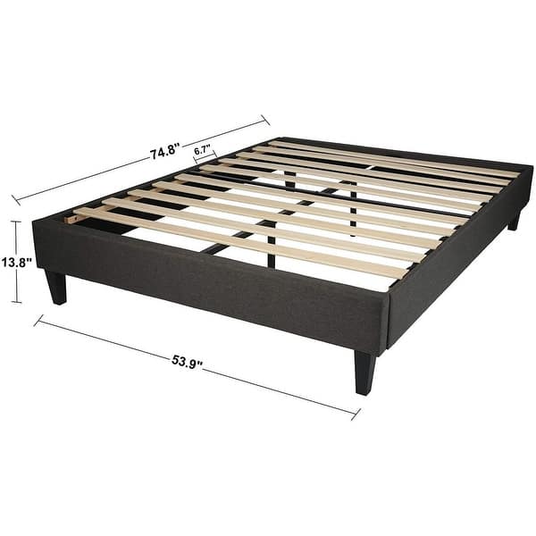 14 Inch Upholstered Platform Bed Frame with Wood Slat Support Dark Gray ...