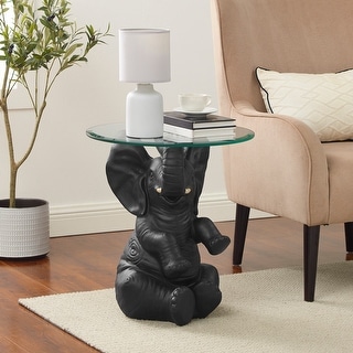 Linon Black Resin and Glass Ernie Elephant Accent Table - Bed Bath ...