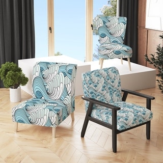 Designart "Great Wave Inspiration" Upholstered Coastal Pattern Accent ...