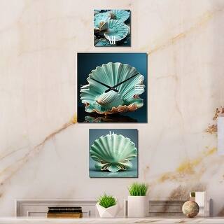 Designart "Green Clam Ocean Treasures" Clam Oversized Modern Clock ...