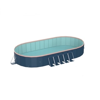 3.65m Oval Free Inflatable Garden Pvc Swimming Pool Dark Blue - Bed ...