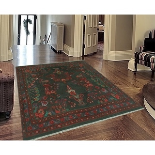 Vintage Distressed Rahimate Charcoal/Red Square Rug - 3'7" x 4'1" - Bed ...