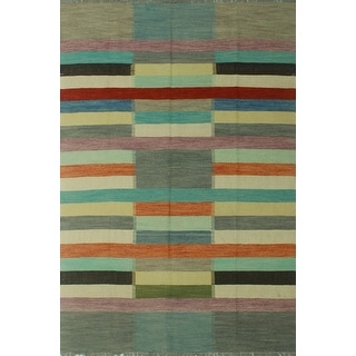 Hand-Woven Winchester Kilim Blayne Grey/Gold Rug - 6'8" x 9'9" - Bed ...