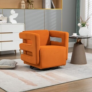 Orange Velvet Fabric Inverted E Design Square Arms Barrel Chairs - Bed ...