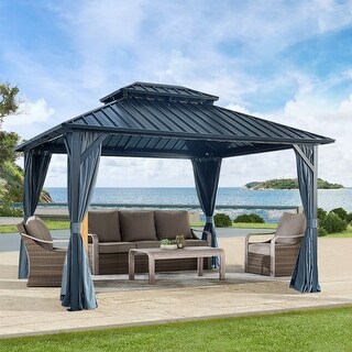 12 ft. x 12 ft. Black Aluminum Outdoor Gazebos with Curtain - Bed Bath ...