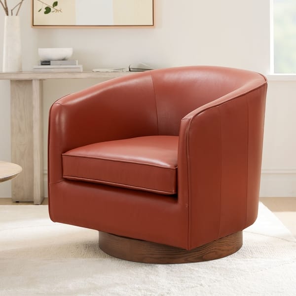 Tito Top Grain Leather Wood Base Swivel Chair by Greyson Living - Bed ...