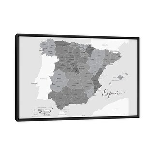 iCanvas "Gray Map Of Spain With Provinces And Province Capitals" by ...