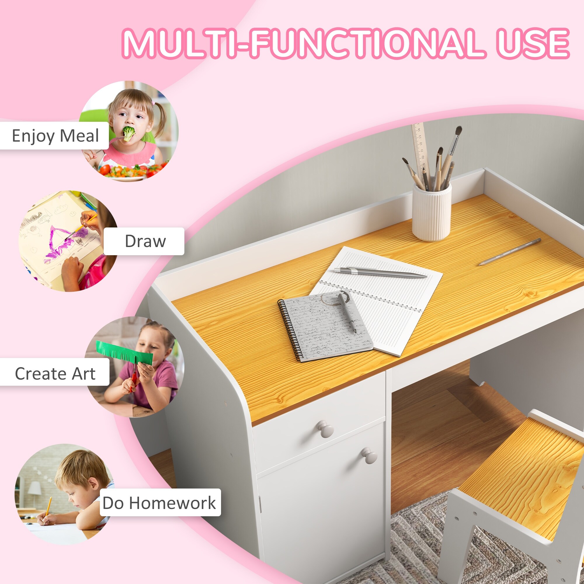 Qaba Kids Desk and Chair Set with Storage Drawer Study Desk with Chair for Children for Arts Crafts White On Sale Bed Bath Beyond 39946008