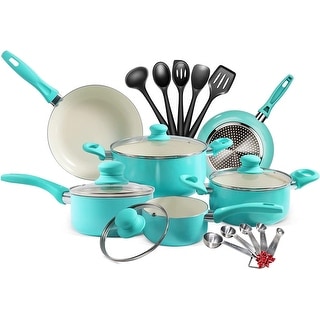 Nonstick Cookware Set, 20 Piece Tiffany Blue Pots and Pans Set, Ceramic ...
