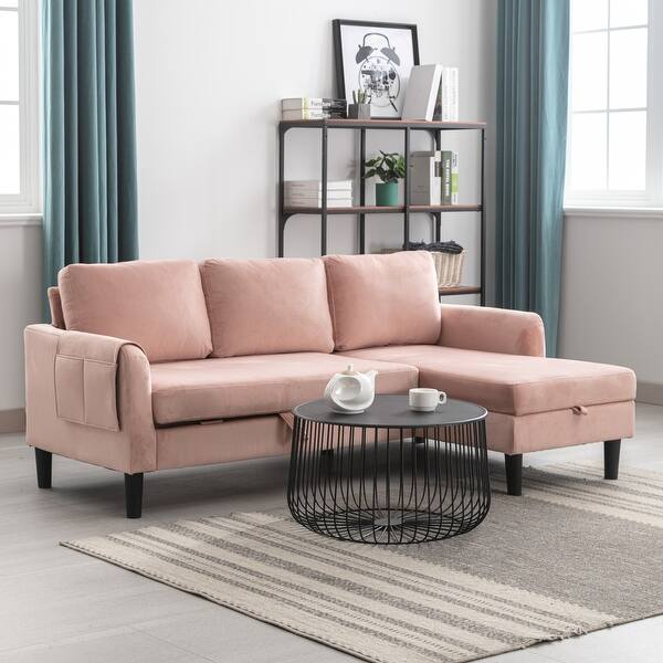 Reversible Sectional sofa with storage chain on suede surface - Bed ...