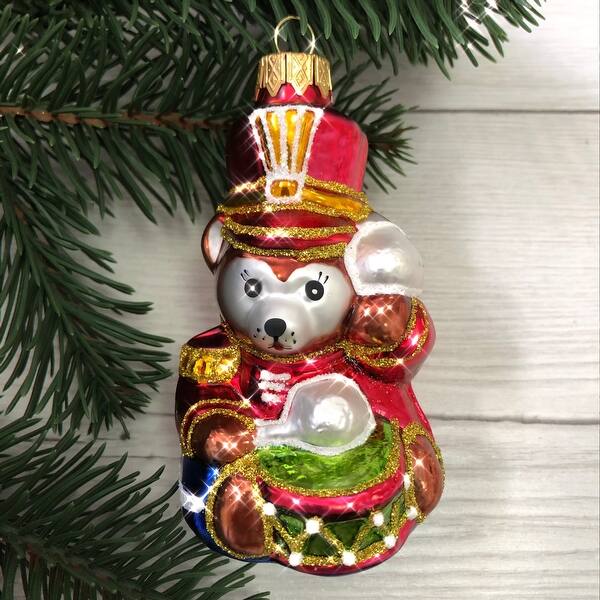 STP Goods Bear with a Drum Glass Christmas Tree Ornament - Made In ...