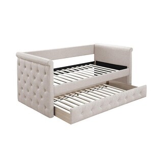 Edra Classic Upholstered Day Bed with Trundle, Button Tufted, Taupe ...