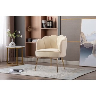 Beige Velvet Fabric Shell Shape Armchair Accent Chair with Gold Legs ...