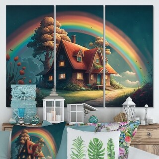 Designart "Cozy Country Cottage Under The Rainbow II" Lake House ...