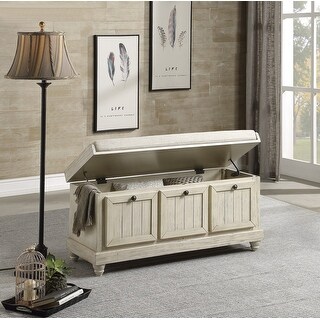 White Solid Wood Storage Bench with Foam Cushioned Seat and Flip-Top ...