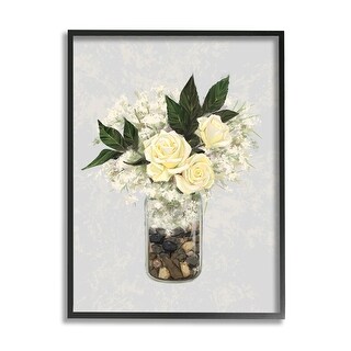 Stupell Yellow Rose Flower Bouquet Decorated Rocks Vase Framed Wall Art ...