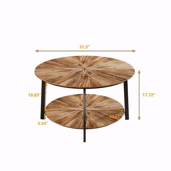 31.5" Round Coffee Table: Wooden Double Layer with Open Storage and ...