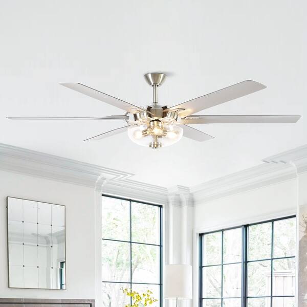 70-inch Brushed Nickel Modern 6-Blade Windmill Ceiling Fan with Remote ...
