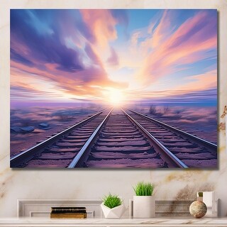 Designart "Purple Train Transcendent Tracks" Transportation Canvas ...