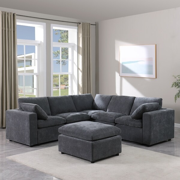 Chenille Upholstered Sectional Sofa Convertible Modular Lounge Couch Modern Accent DIY Sleeper with Thick Back On Sale Bed Bath Beyond 41219917