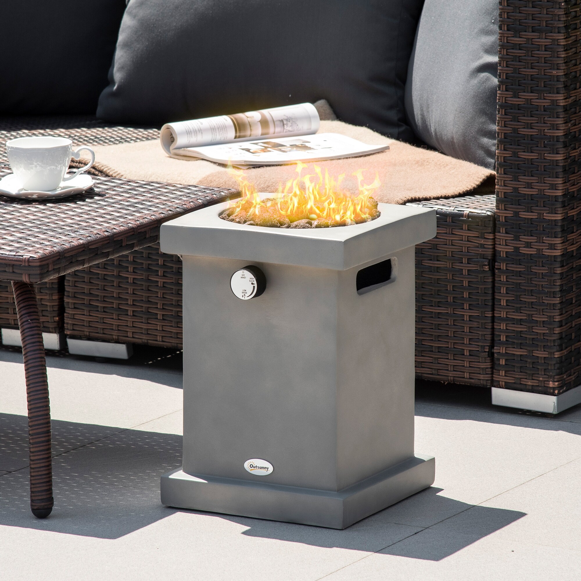 Outsunny Portable Outdoor Propane Fire Pit Small Tabletop Fireplace 10 Inch Square Gas Firebowl 10 000 BTU w Lava Rocks