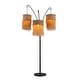 Amber 3-Light 72" Rattan Raffia Arc Floor Lamp in Matte Black ...