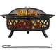Black Cross Weave Large Round Steel Wood Burning Fire Pit with Spark ...