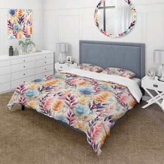 Designart "Pastel Bohemian Ferns Pattern" Blue cottage bedding set with ...
