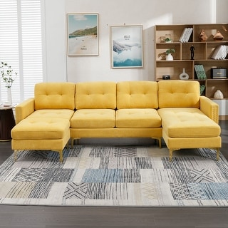 110" L-Shape Convertible Sectional Sofa Couch with Movable Ottoman ...