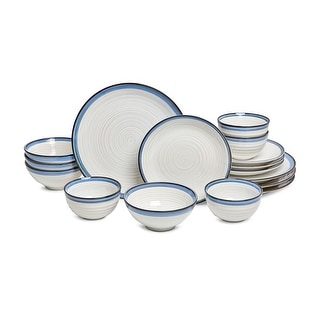 Sango Siterra Santorini 16-Piece White Stoneware Dinnerware Set - Service for 4, Plate & Bowl ...