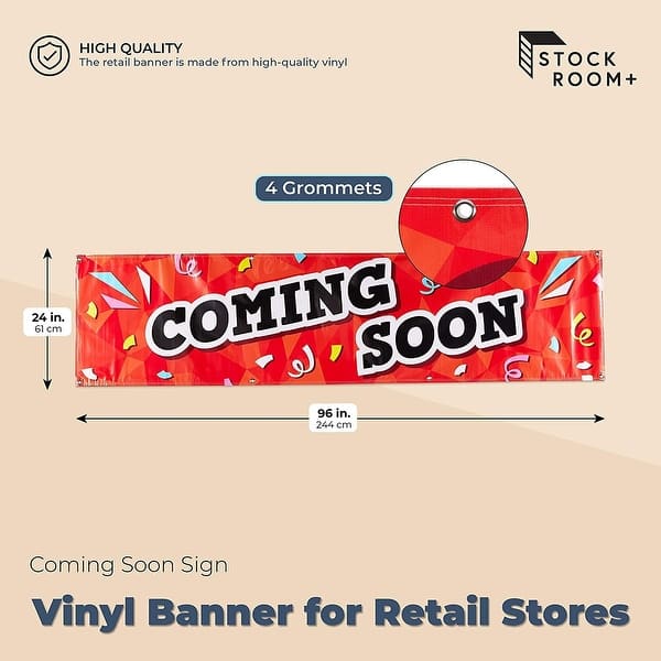 Large Coming Soon Sign, Vinyl Banner for Retail Stores (96 x 24 Inches ...