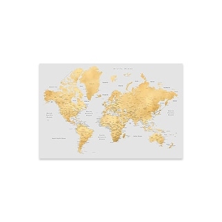 Detailed World Map In Gold And Grey, Everly Print On Acrylic Glass by ...