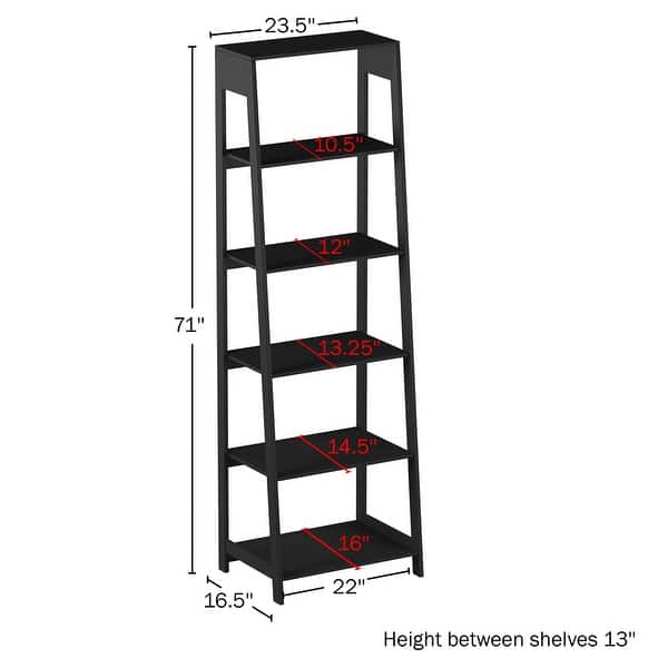 5-Tier Ladder Bookshelf - Freestanding Wooden Bookcase Frame with ...