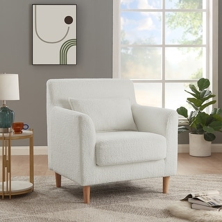 Lambswool Accent Chair,Boucle living Room Arm Chair With Toss Pillow ...