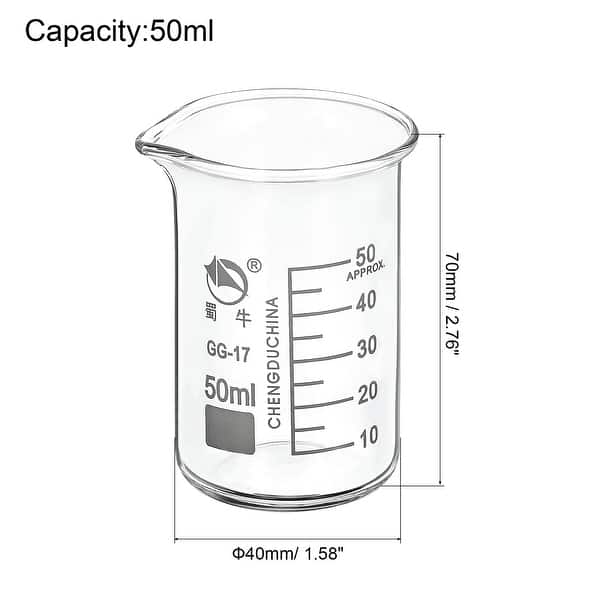 50ml Tall Form Glass Beaker, 3.3 Borosilicate Graduated Lab Measuring ...