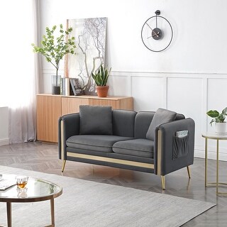 59" Velvet Loveseat Removable Coshions Sofa with Side Pocket Couch ...