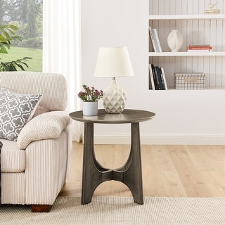 25 Inch Round End Table Wooden Side Table for Living Room - Bed Bath ...