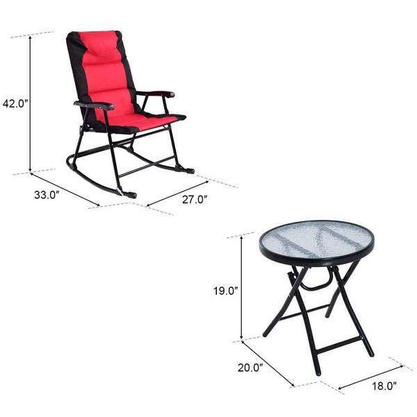 3 pcs Outdoor Folding Rocking Chair Table Set - 35.5" x 27" x 41.5" (L ...