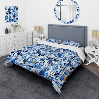 Designart "Cobalt Blue And White Grid Geometric" White Modern Bed Cover ...