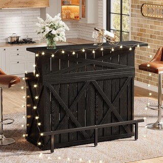 55-Inch Home Bar Unit, Black Bar Table Height Pub Table with Footrest ...