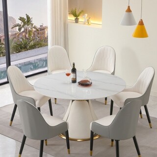 53in Modern Gold Round Dining Table Set with Stainless Steel Base with ...