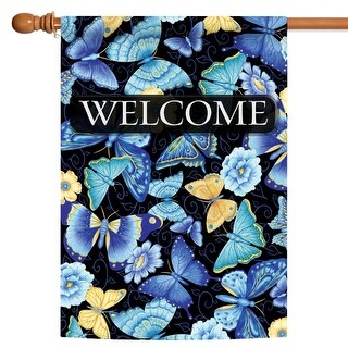 Blue and Beige Butterfly "Welcome" Outdoor House Flag 40" x 28" - Bed ...