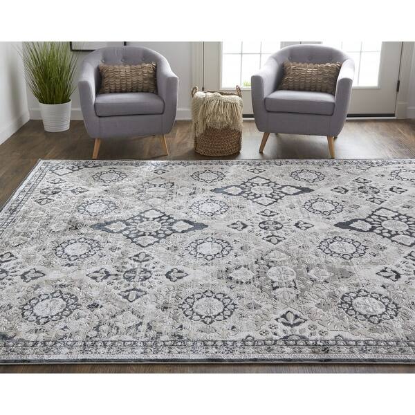7' X 10' Gray And Black Floral Power Loom Area Rug - 3'6" - Bed Bath ...