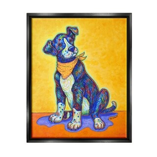 Stupell Blue & Yellow Abstract Dog Framed Floater Canvas Wall Art ...