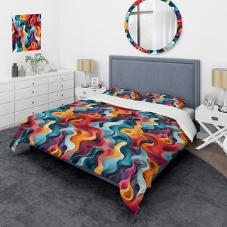 Designart "Colorful Popart Playful Mirage I" Modern Bed Cover Set With ...