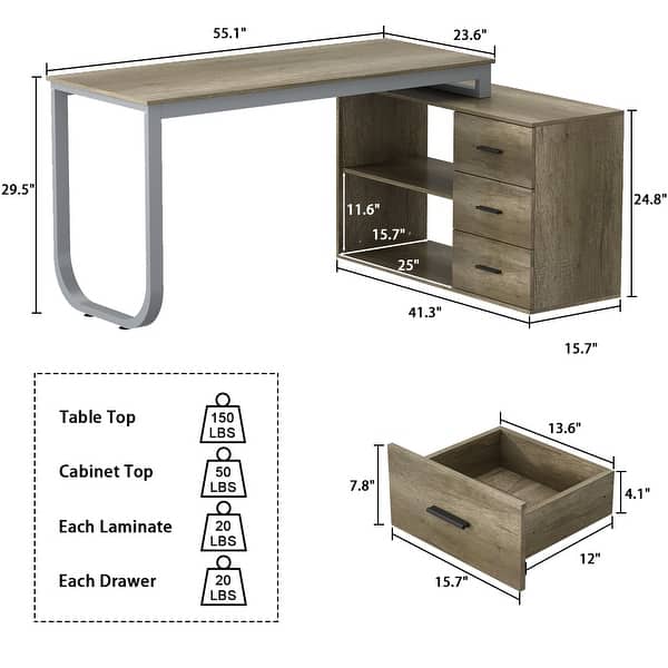55-inch Timechee L-shaped Storage Computer Desk - Bed Bath & Beyond ...