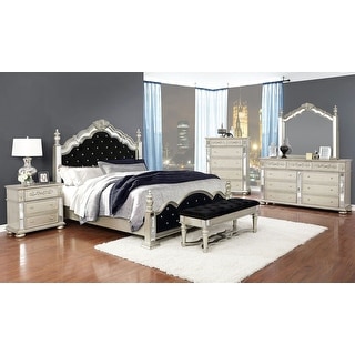 Heidi Metallic Platinum 4-piece Upholstered Bedroom Set - Bed Bath ...