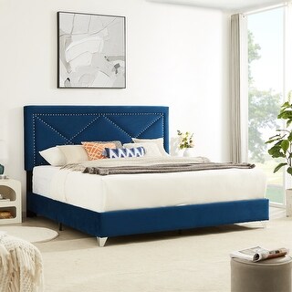 Queen Bed with Wooden Slats and Metal Legs - Bed Bath & Beyond - 36603282
